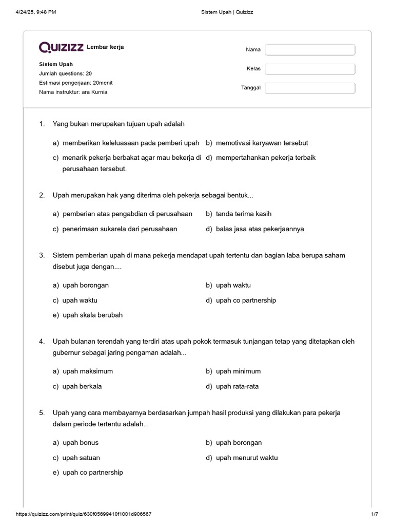 Sistem Upah: Jenis dan Pertimbangan | PDF