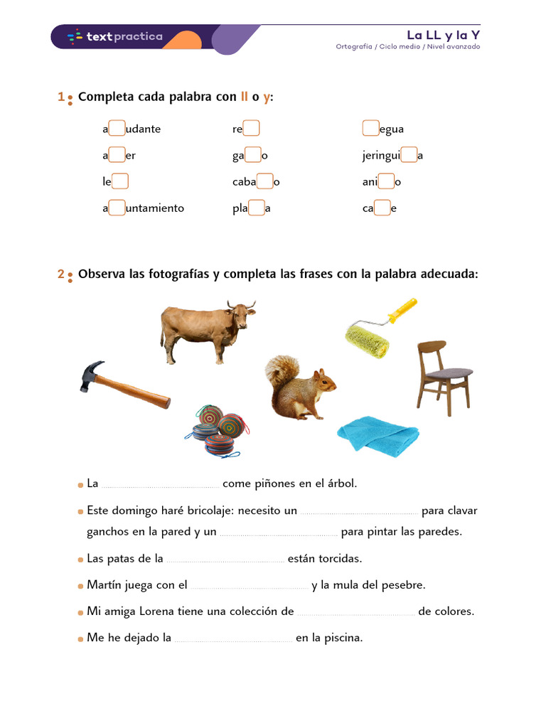 Completa Cada Palabra Con O:: Practica | PDF