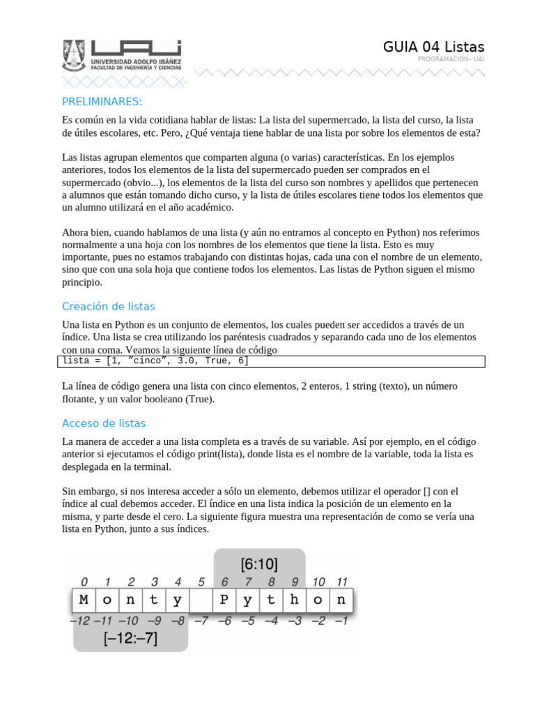 Guia 04 Ejercicios Listas | PDF | Python (lenguaje de programación) | Matemáticas