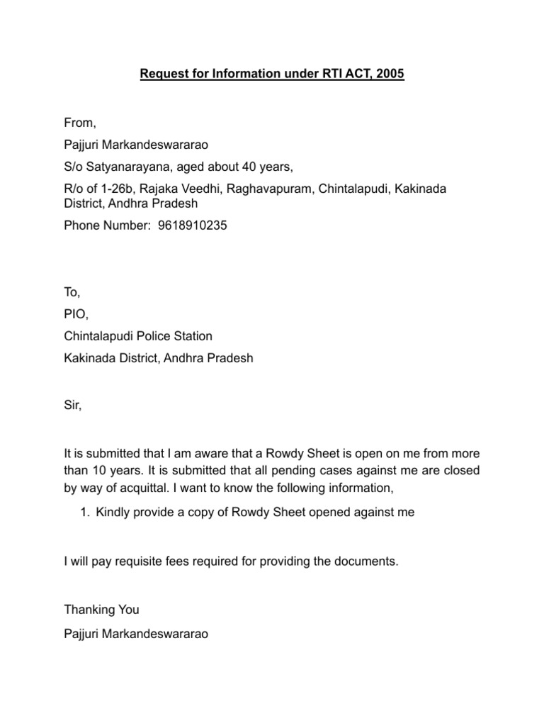 Request For Information Under RTI ACT | PDF