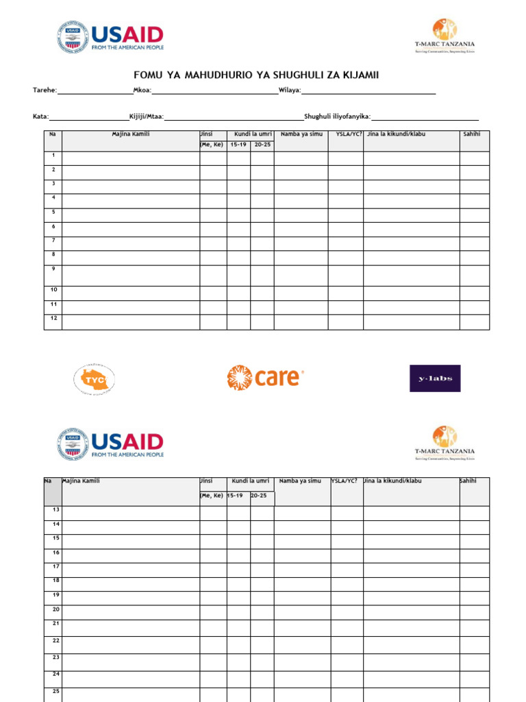 Attendance Form-Youth in Activities | PDF