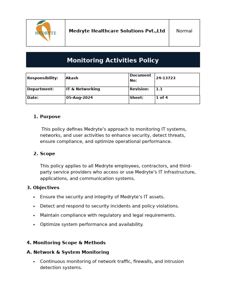 Medryte IT Monitoring Policy Overview | PDF | Computer Security | Security
