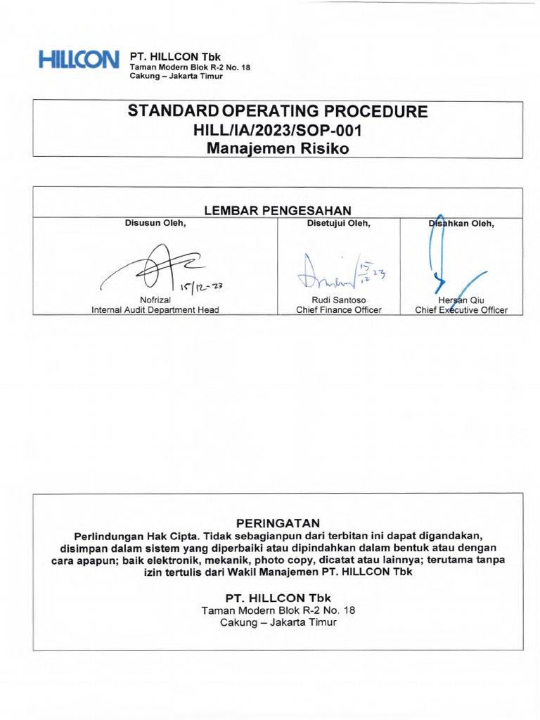Contoh SOP Manajemen Risiko | PDF