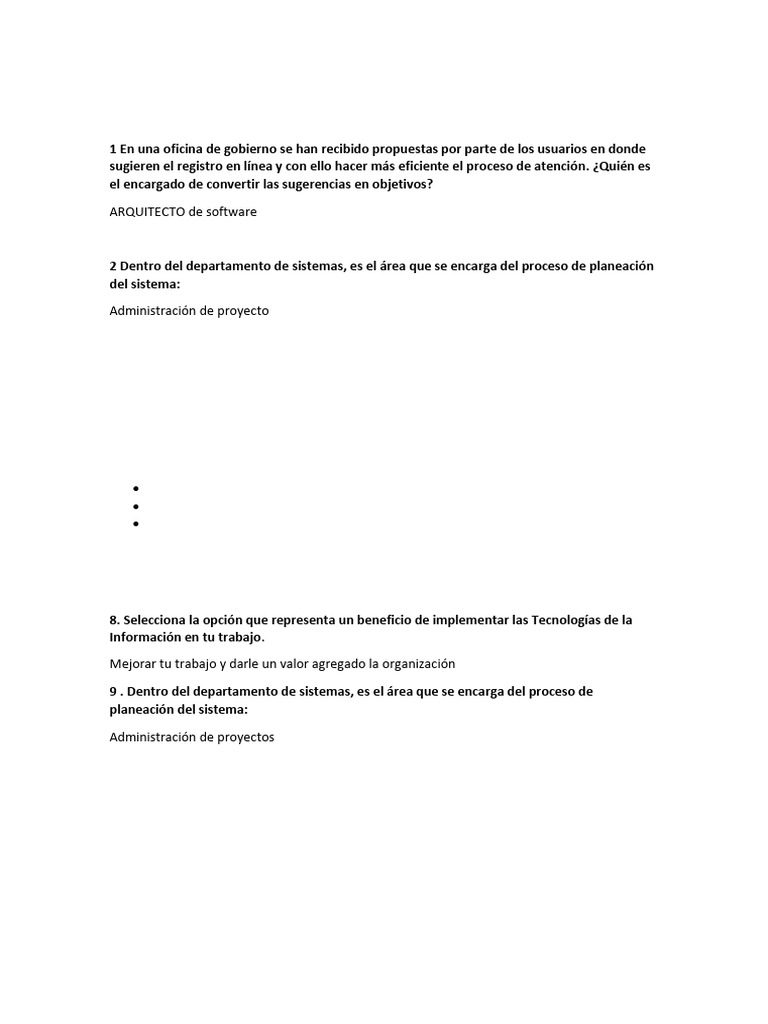 PREGUNTAS Tecnologías de La Información para Servidor Público | PDF | Software | Planificación