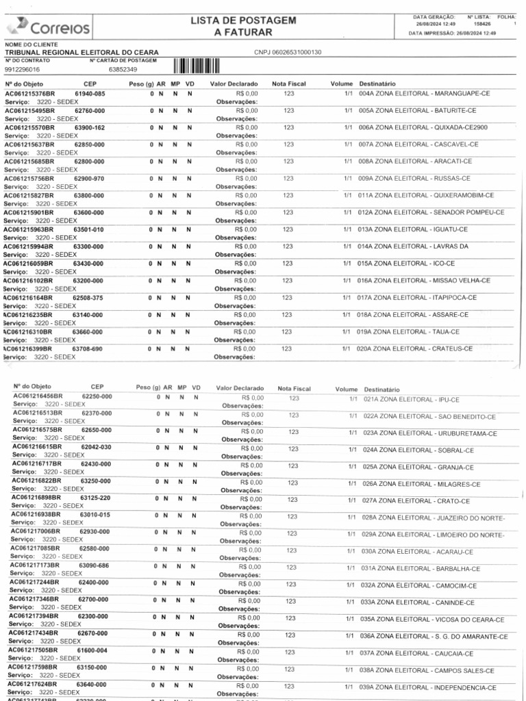 Lista de Postagem 158426 | PDF