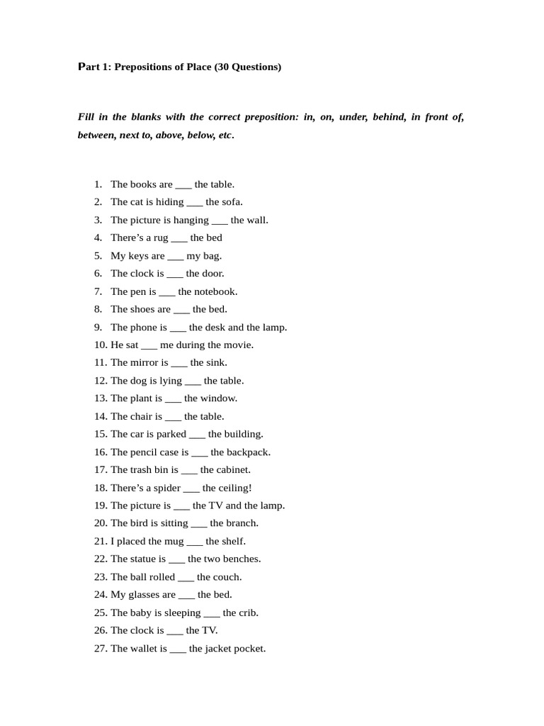 5th Grade Preposition Worksheet | PDF