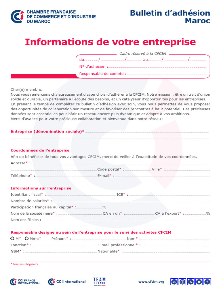 Bulletin d'adhésion CFCIM 2024 | PDF | Maroc | Médiation
