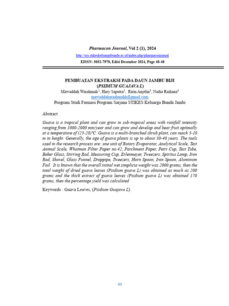 Pembuatan Ekstraksi Pada Daun Jambu Biji (Psidium Guajava L) | PDF