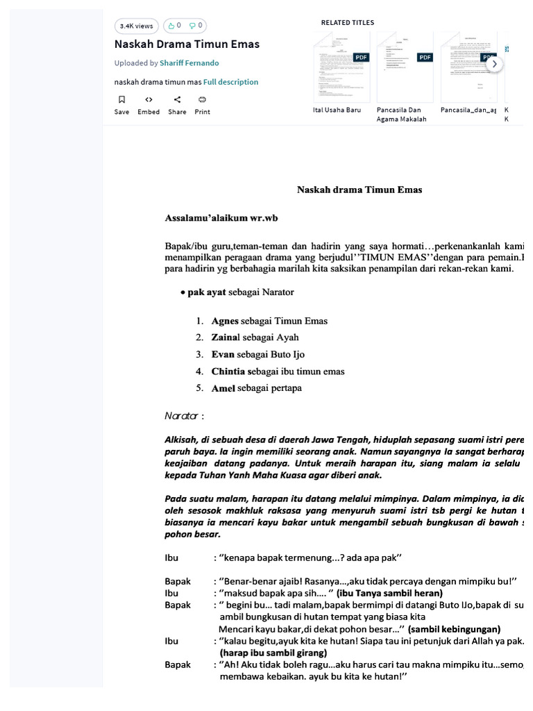 PDF Naskah Drama Timun Emas Compress | PDF