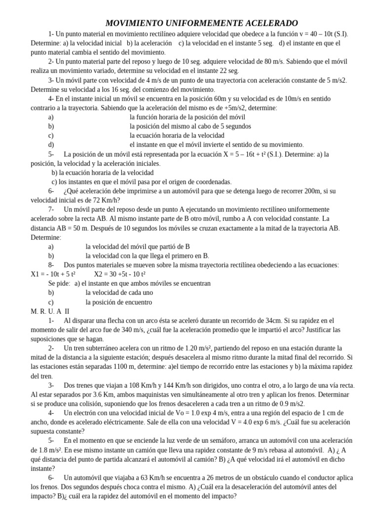 MRUA | PDF | Velocidad | Aceleración