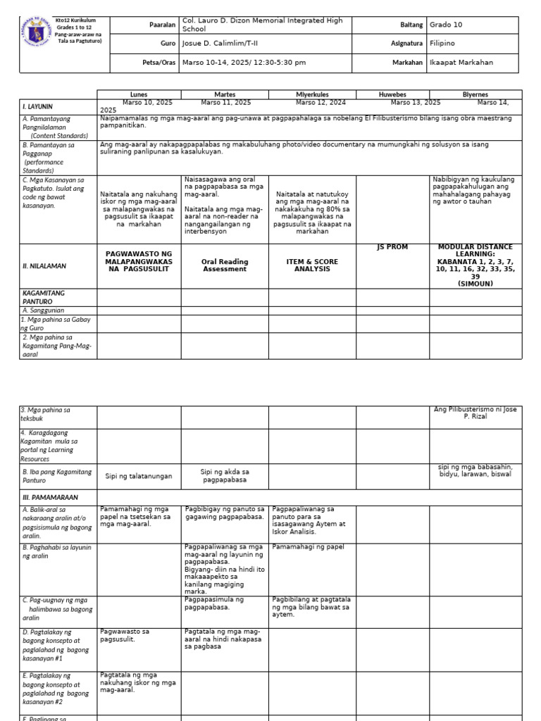 DLL 4Q Week March 10 14 2025 | PDF