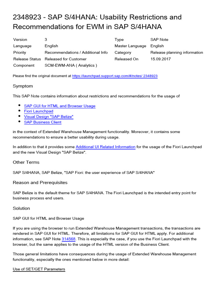 E - 20171005-Usability Restriction and Recommendation For EWM in SAP ...