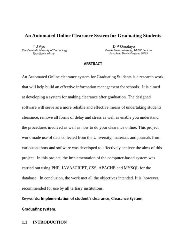 Online Clearance System for Graduates | PDF | Educational Technology ...