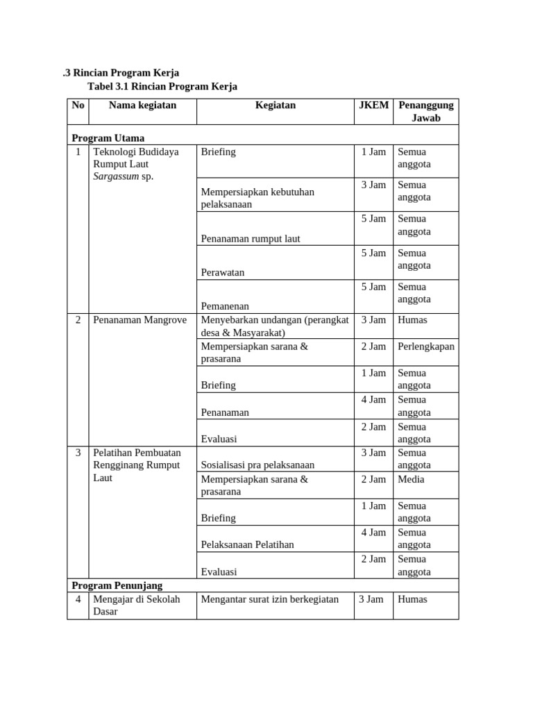 3 Rincian Program Kerja | PDF