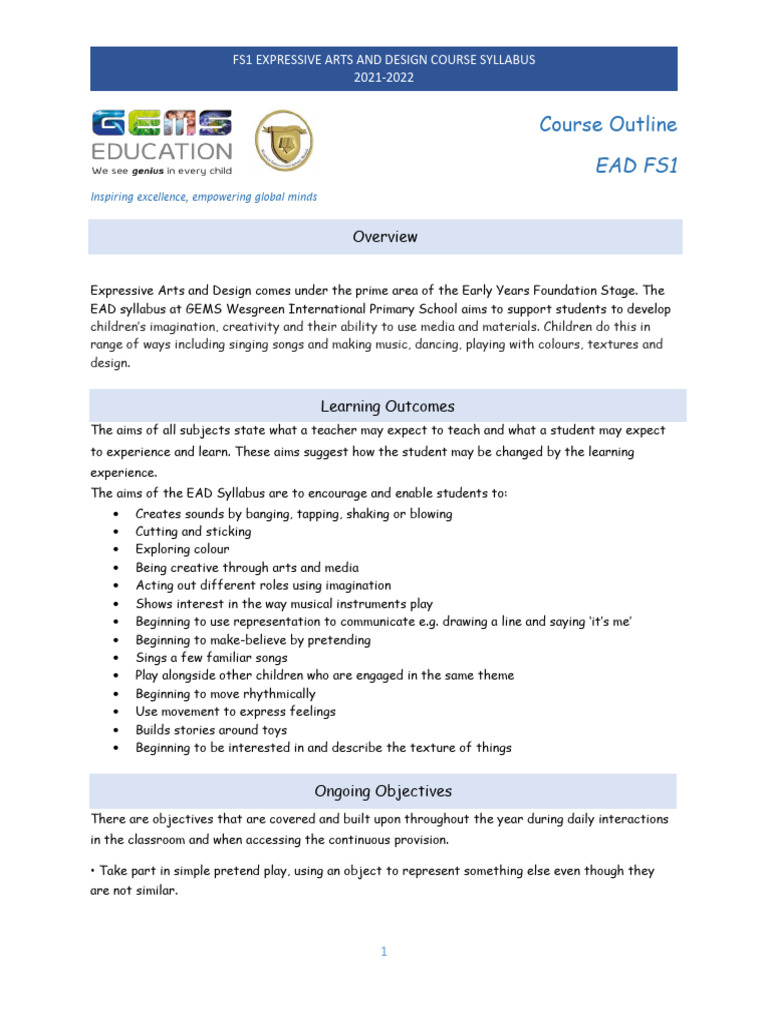 FS1 EAD Syllabus Overview | PDF | Cognitive Science | Psychology