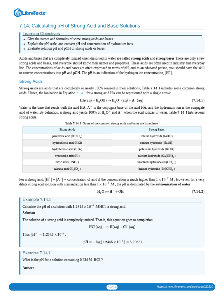 7.14 - Calculating PH of Strong Acid and Base Solutions | PDF | Acid ...