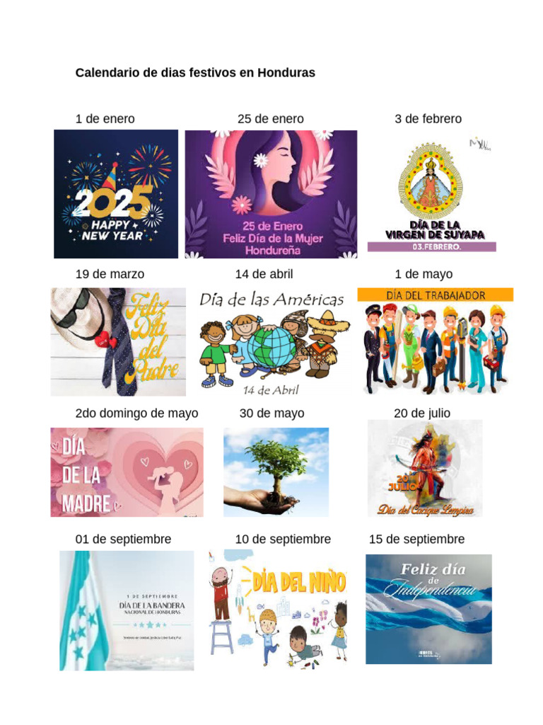 Calendario de Dias Festivos en Honduras | PDF