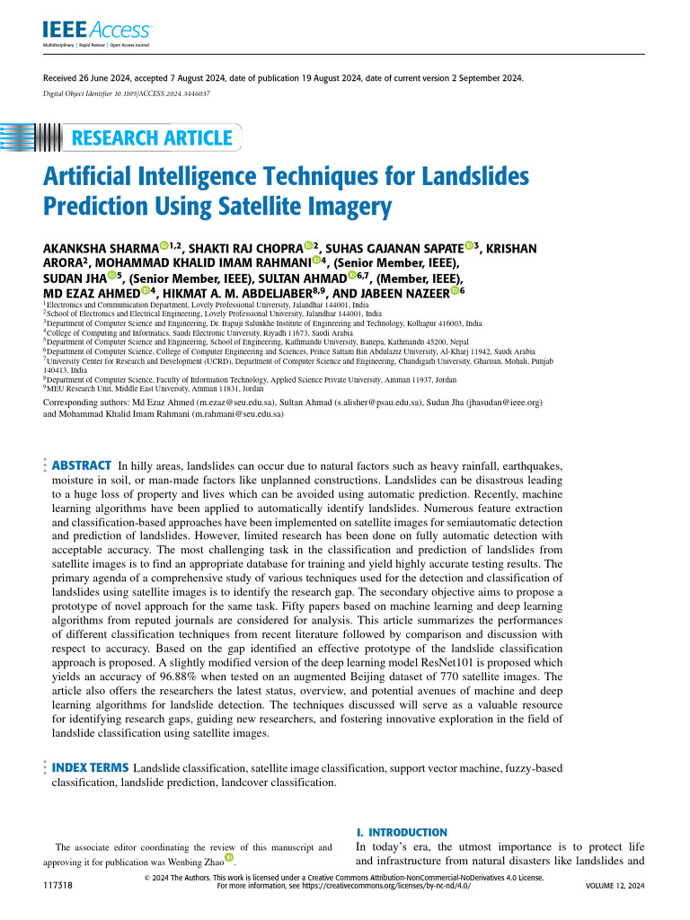 Artificial Intelligence Techniques For Landslides Prediction Using Satellite Imagery | PDF ...