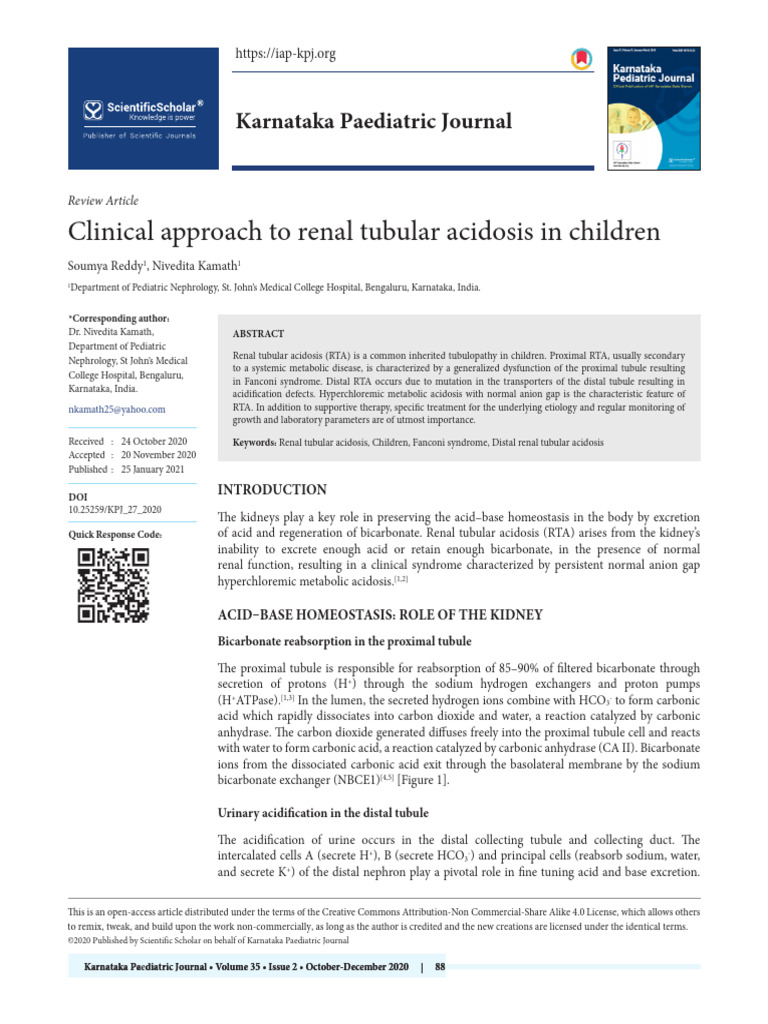 Clinical Approach To Renal Tubular Acidosis in Children | PDF | Kidney