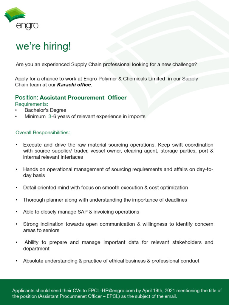 Engro Polymer Hiring: Procurement Officer | PDF