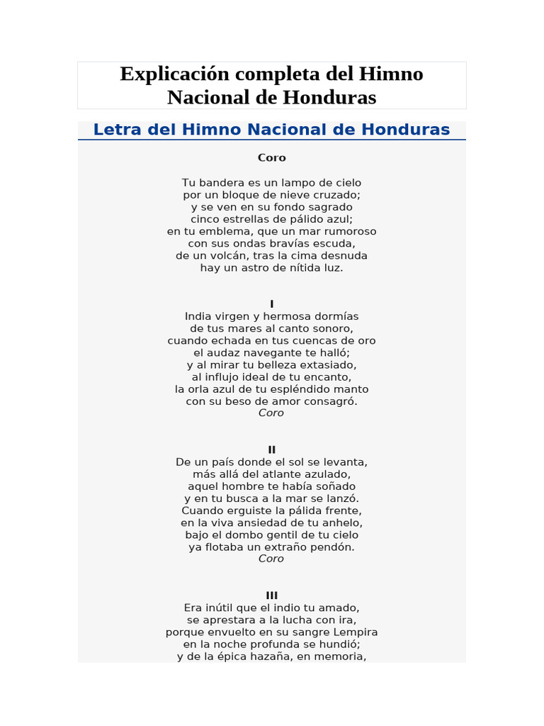 Explicación del Himno Nacional de Honduras | PDF