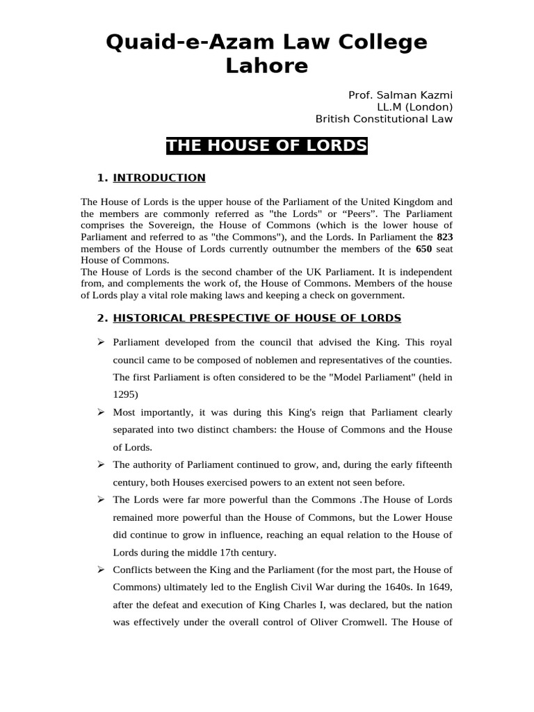 Overview of the House of Lords | PDF | House Of Lords | House Of ...