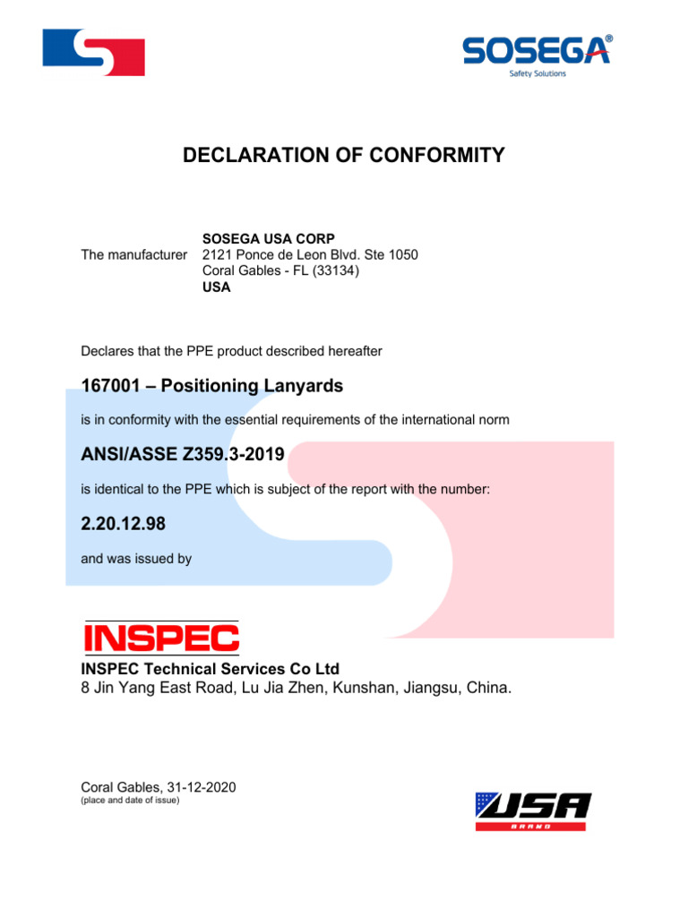 PPE Compliance Declaration for Lanyards | PDF