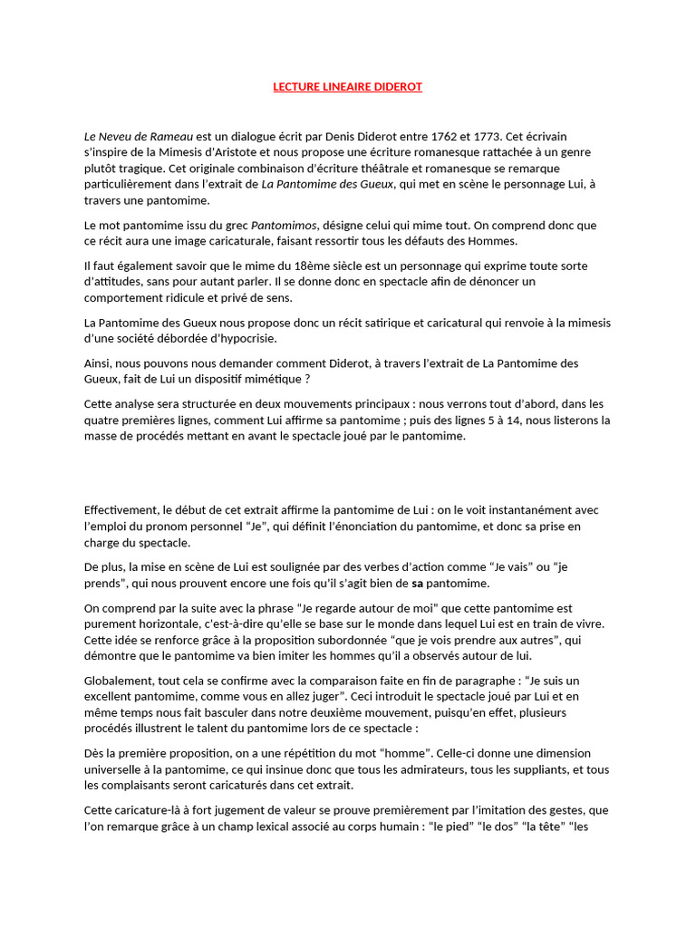LECTURE LINEAIRE DIDEROT 1ère G | PDF | Clause | Caricature