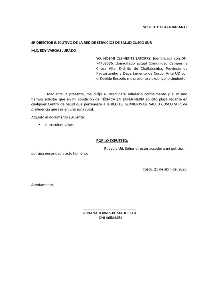 Solicito Plaza Vacante | PDF