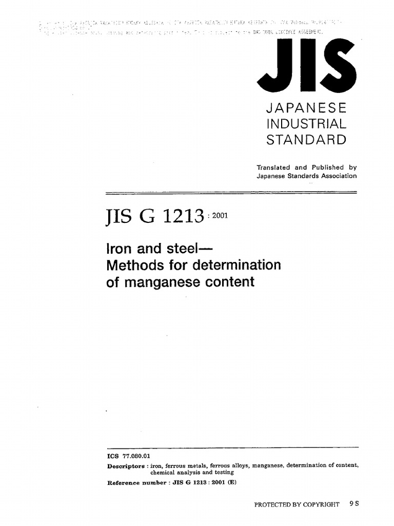JIS G 1213-2001 Iron and Steel - Methods For Determination of Manganese ...