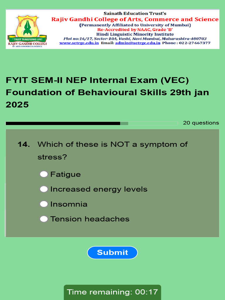 FYIT SEM-II NEP Internal Exam (VEC) Foundation of Behavioural Skills ...