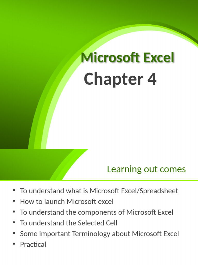 Chapter Four Ms Excel | PDF | Microsoft Excel | Spreadsheet