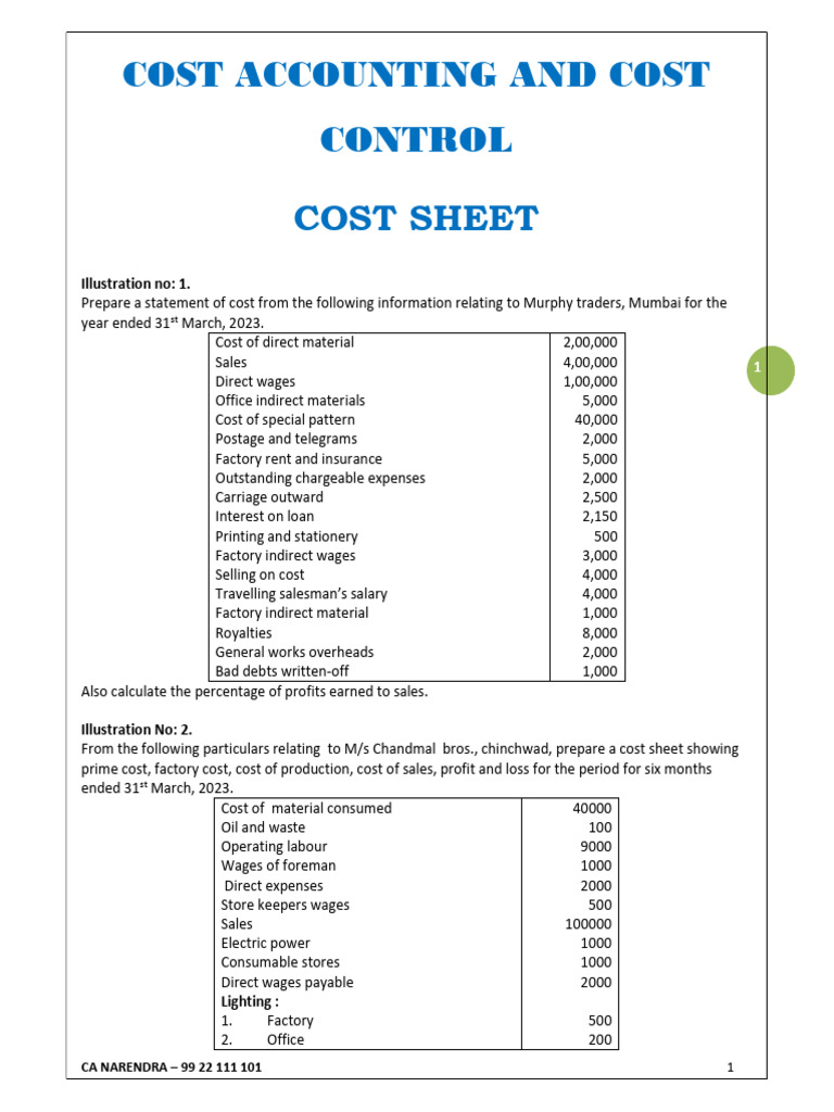 Cost Sheet Preparation Examples | PDF | Cost Of Goods Sold | Expense