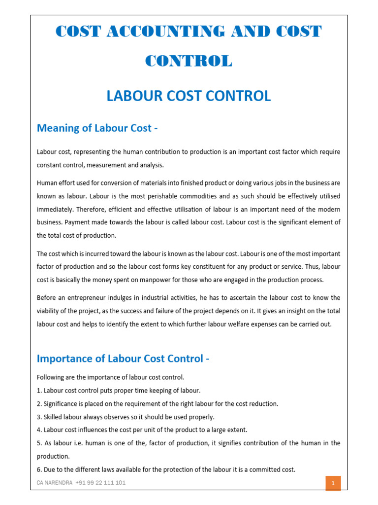 Labour Cost Control in Accounting | PDF | Piece Work | Employment