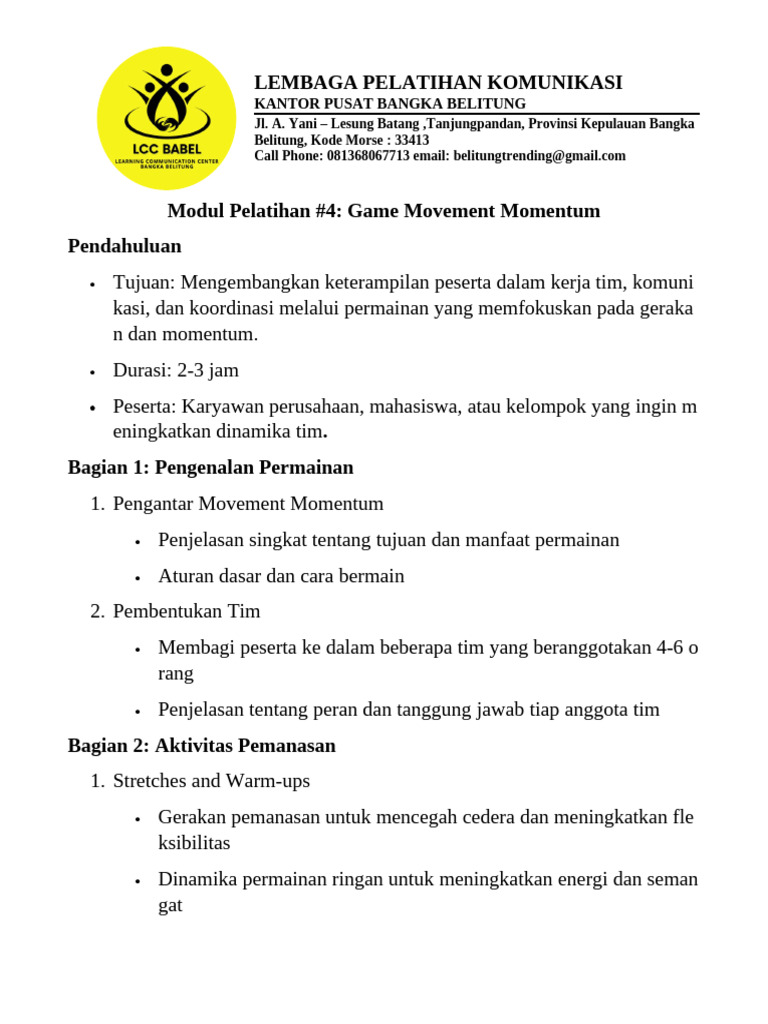 Contoh Modul Pelatihan - Game Movement Momentum | PDF