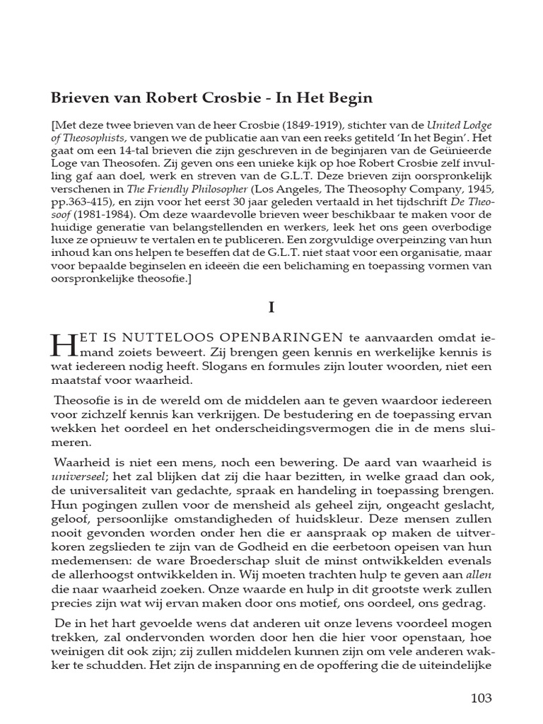 Robert Crosbie - In Het Begin - Brief 1 & 2 (3) | PDF