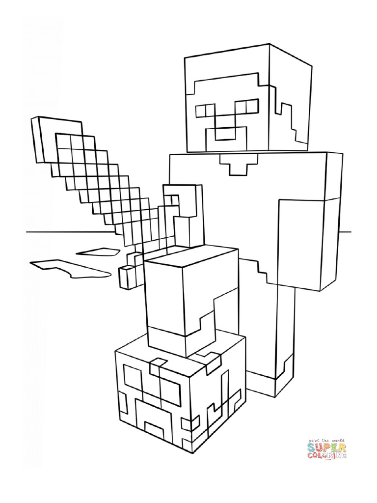 Steve Con Spada Di Diamante Di Minecraft - Super Coloring | PDF