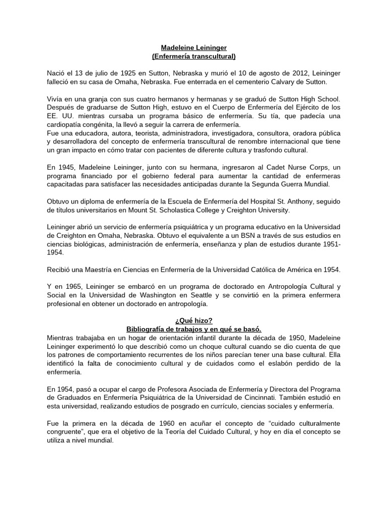 Madeleine Leininger y la Enfermería Transcultural | PDF | Enfermería ...