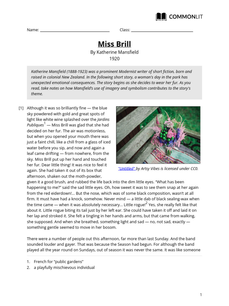 Miss Brill's Park Performance | PDF