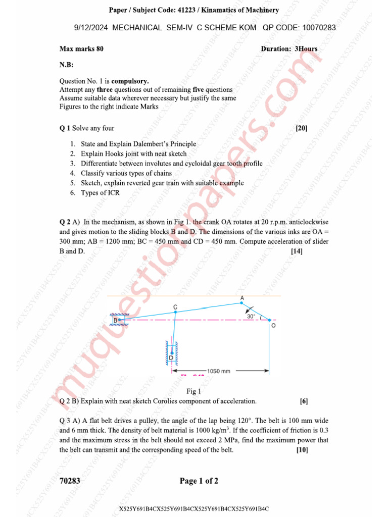 Be - Mechanical Engineering - Semester 4 - 2024 - December - Kinematics of Machineryrev 2019 C ...