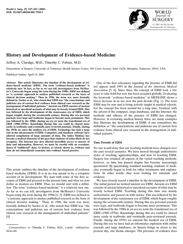History and Development of Evidence-Based Medicine | PDF | Evidence ...