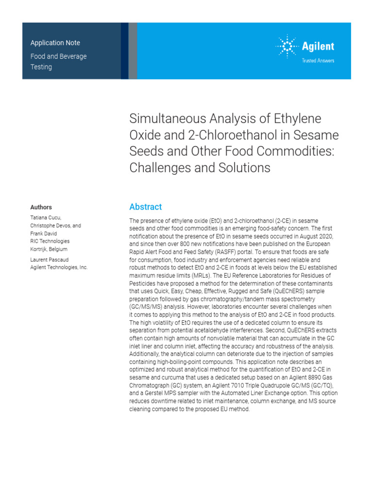 Optimized Detection of 2-Chloroethanol in Food | PDF | Gas ...