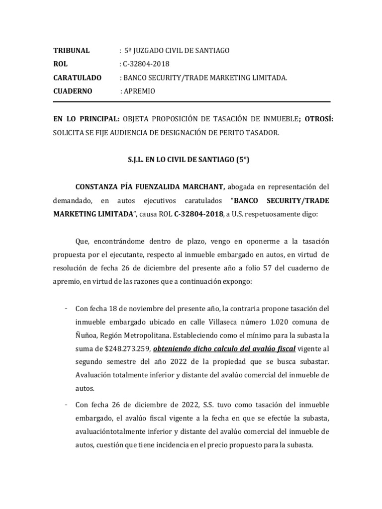 objeta tasacion modelo | PDF | Tasador | Valoración (Finanzas)