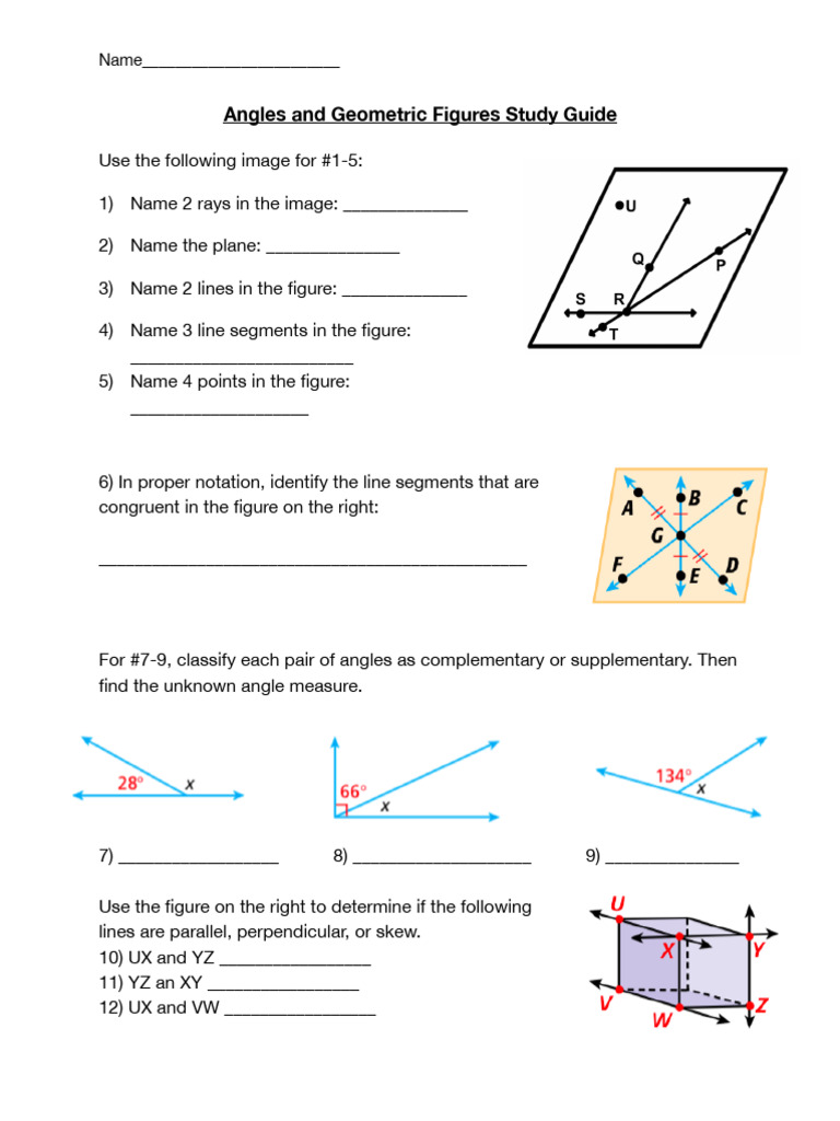 Angles and Geometric Figures Study Guide: Name | PDF
