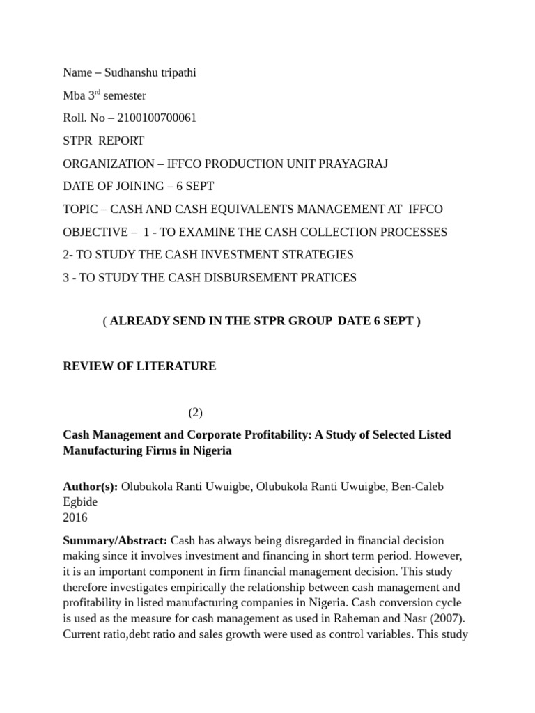 Cash Management in IFFCO India | PDF
