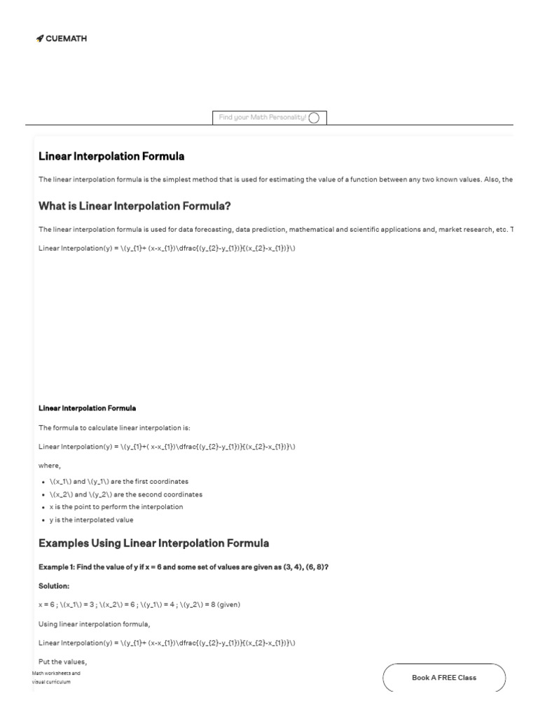 Linear Interpolation Formula - Derivation, Formulas, Examples | PDF ...