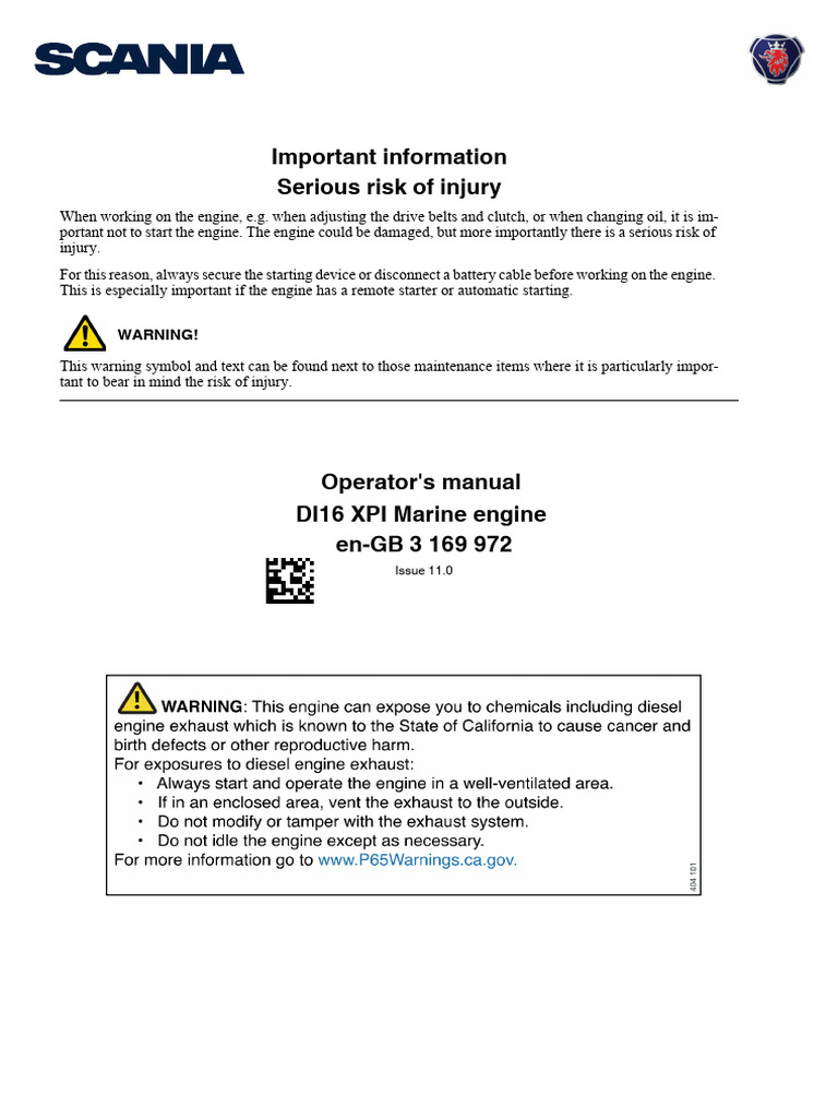 DI16 XPI OM Scania Marine Engines | PDF | Engines | Exhaust Gas