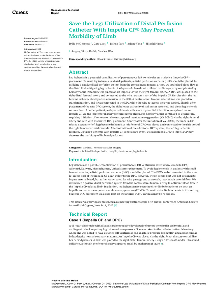 Save The Leg Utilization of Distal Perfusion Cathe | PDF | Ischemia ...