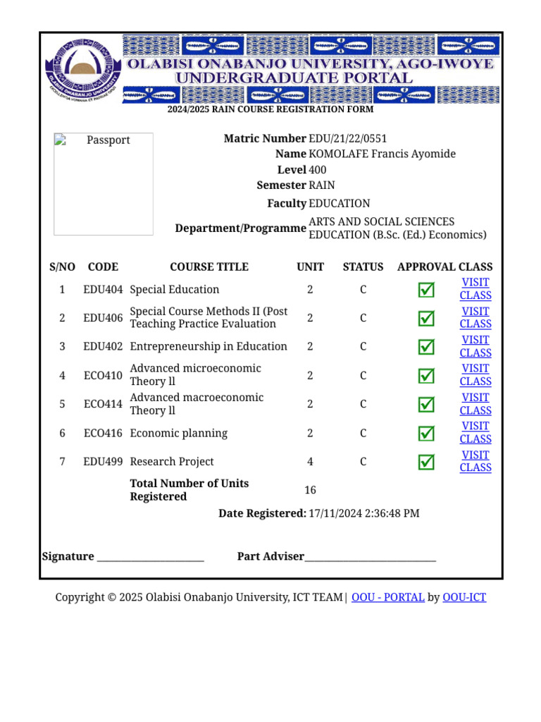 Rain 2024 - 2025 Course Registration Form | PDF | Economics | Economies