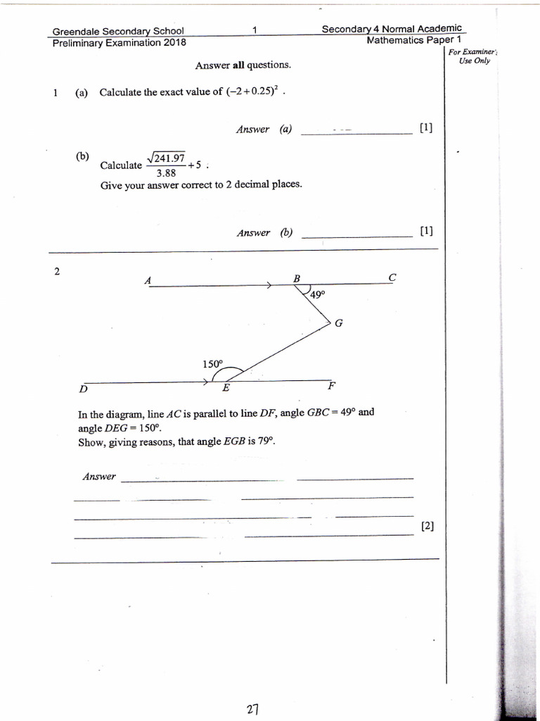 E-Math Sec 4 Na Sa2 2018 Greendale Sec | PDF
